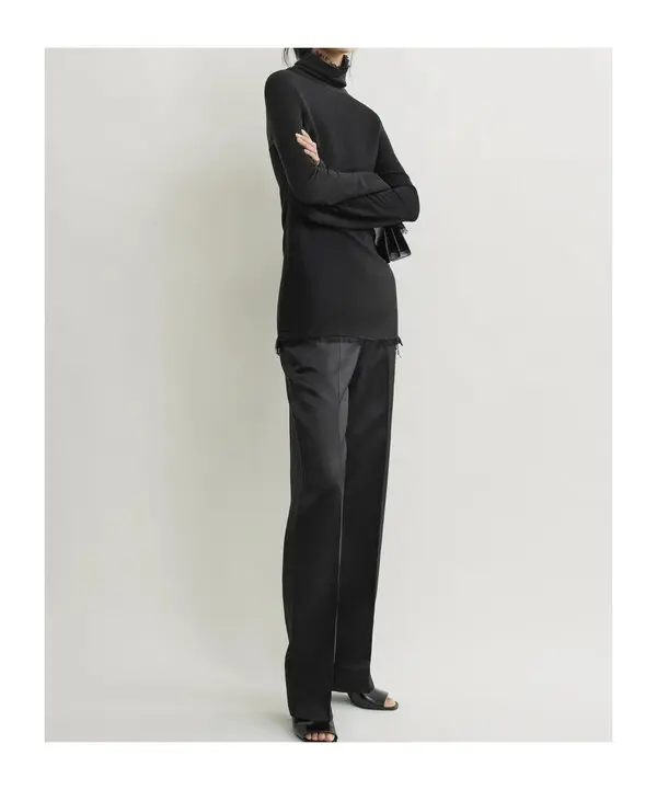 TOTEME Long Sleeve High Neck Top With Frayed Edges