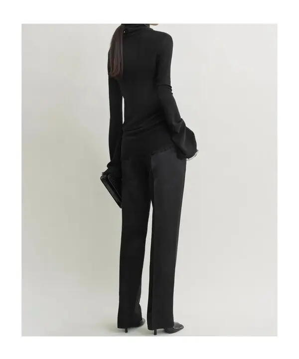 TOTEME Long Sleeve High Neck Top With Frayed Edges