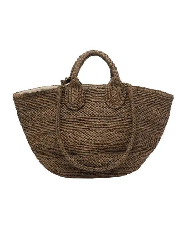 IBELIV Woven Tote Bag With Strap Detail - Dark Tea
