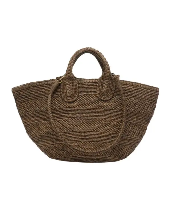 IBELIV Woven Tote Bag With Strap Detail - Dark Tea