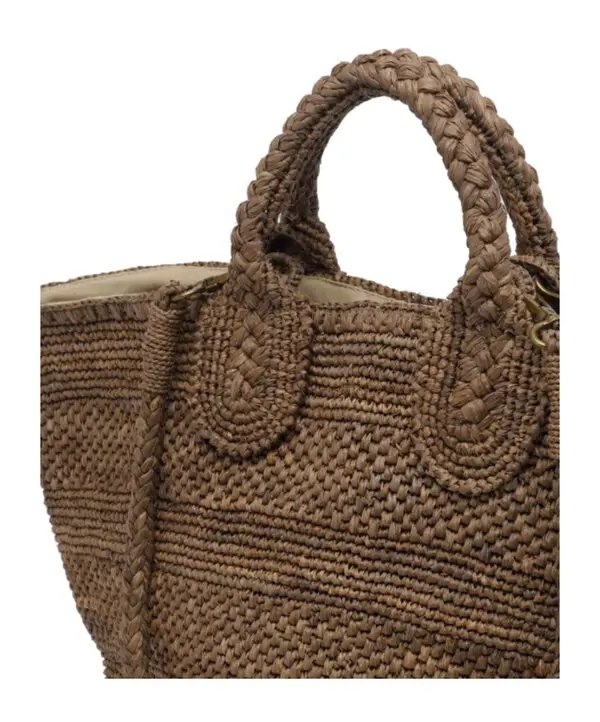 IBELIV Woven Tote Bag With Strap Detail - Dark Tea