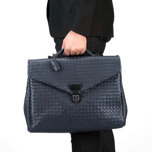 Bottega Veneta Woven Leather Briefcase - Blue
