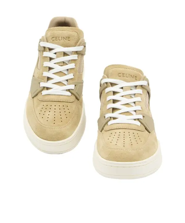 Celine Trainer Ct-09 Suede Calfskin And Mesh Sneakers - Nude