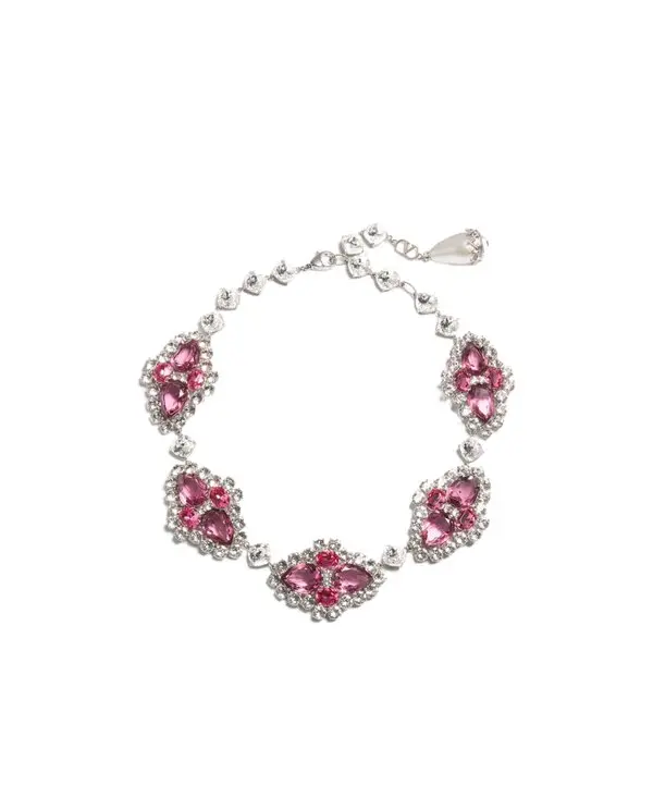 Valentino Garavani Palladium Finish Necklace With Crystal And Resin Pearls - Gray