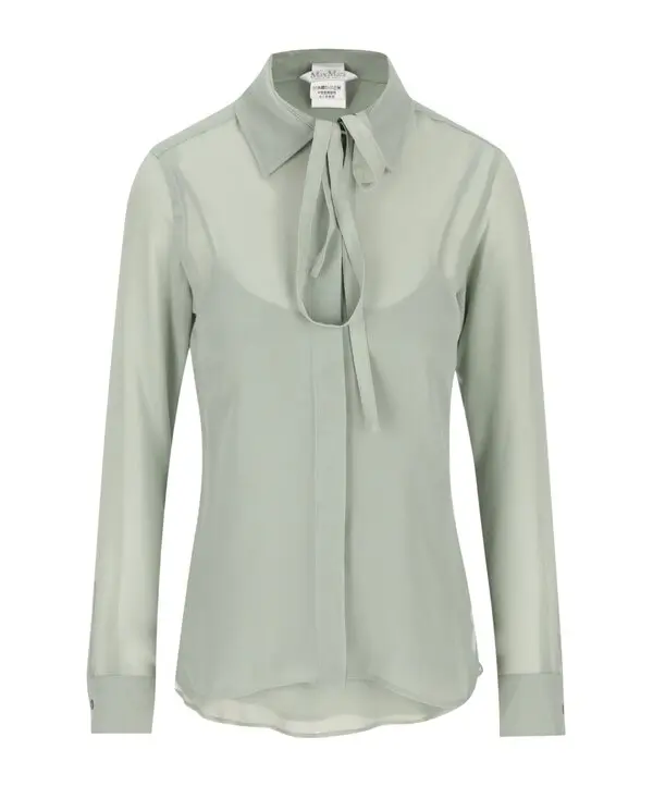 Max Mara Tie-neck Collared Long Sleeve Top - Gray