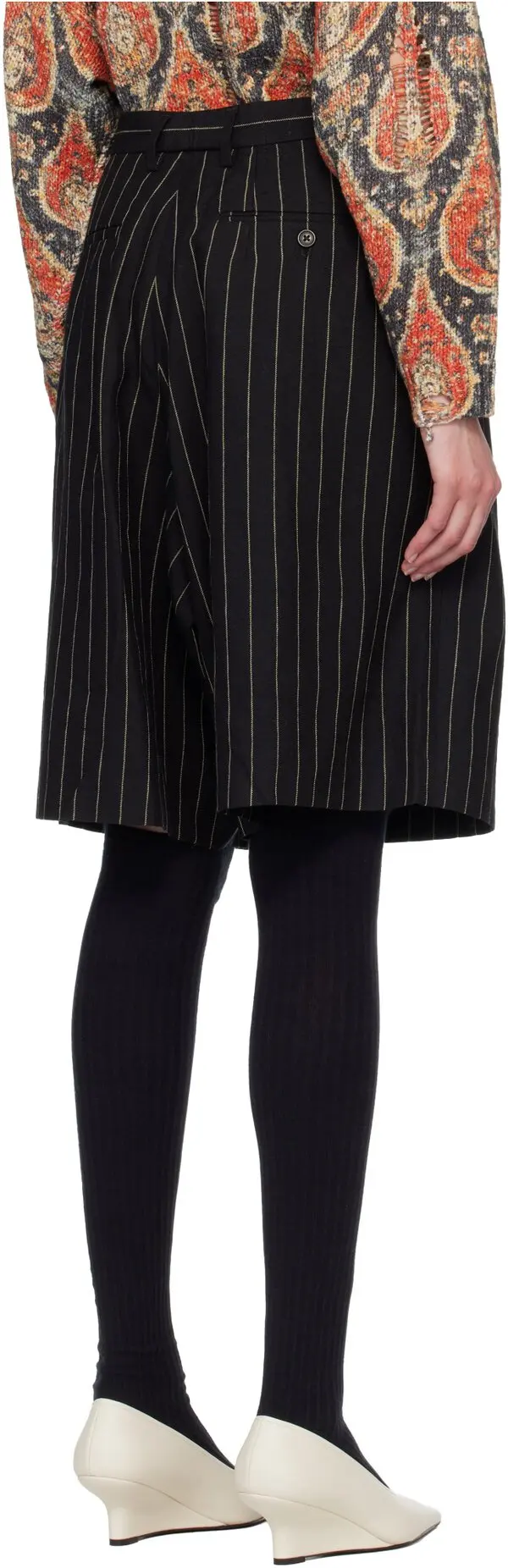 R13 Pinstriped Bermuda Shorts With Belt Loops And Pockets - Black And White Stripes