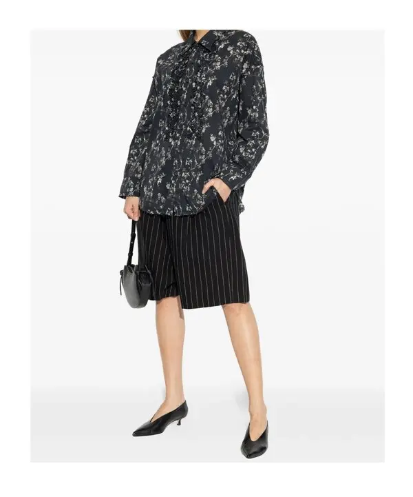 R13 Pinstriped Bermuda Shorts With Belt Loops And Pockets - Black And White Stripes