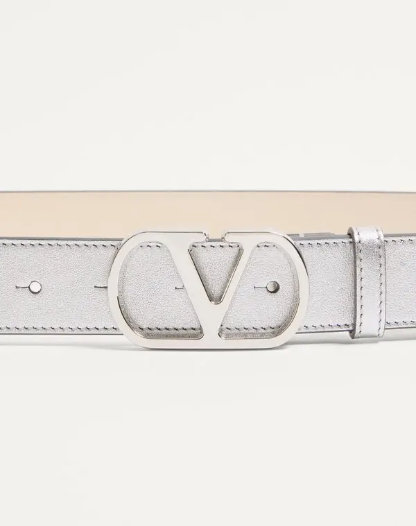 Valentino Garavani Vlogo Signature Laminated Leather Belt - Silver