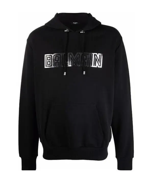 Balmain Cotton Sweatshirt With Embossed Silver Logo - Black