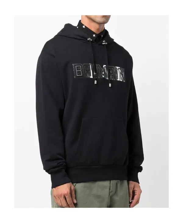 Balmain Cotton Sweatshirt With Embossed Silver Logo - Black