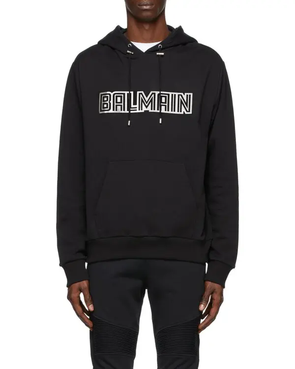 Balmain Cotton Sweatshirt With Embossed Silver Logo - Black