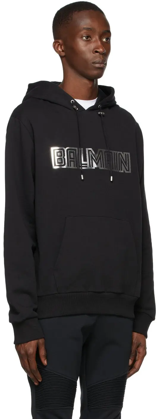 Balmain Cotton Sweatshirt With Embossed Silver Logo - Black