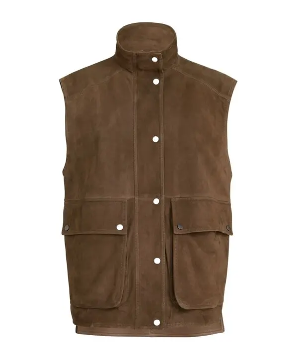 Brunello Cucinelli Sleeveless Zipper And Snap Front Vest - Brown