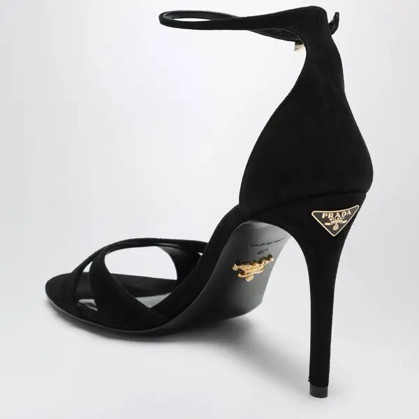 Prada Round Toe Stiletto High Heeled Sandals - Black