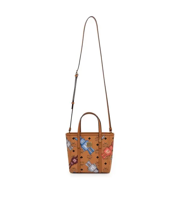 Mcm Toni Logo Print Shoulder Bag With Cartoon Rabbit Pattern - Brown