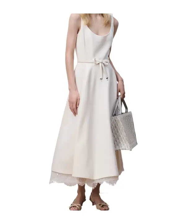Dior Belted Lace-hem Dress