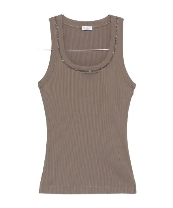 Brunello Cucinelli Beaded Ribbed Tank Top - Gray