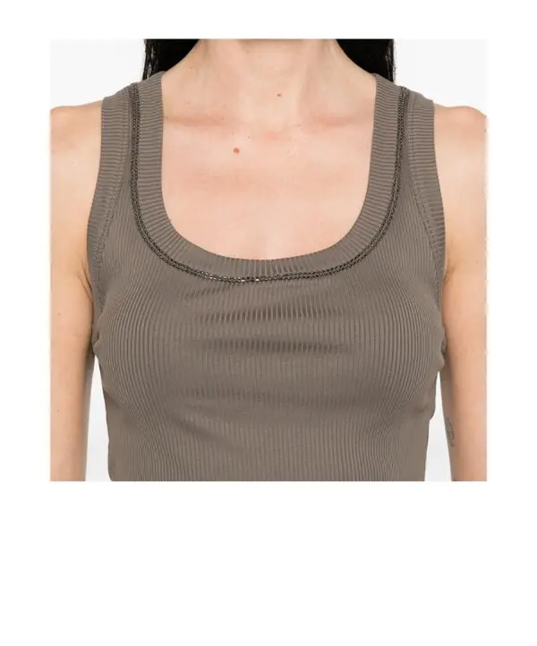 Brunello Cucinelli Beaded Ribbed Tank Top - Gray