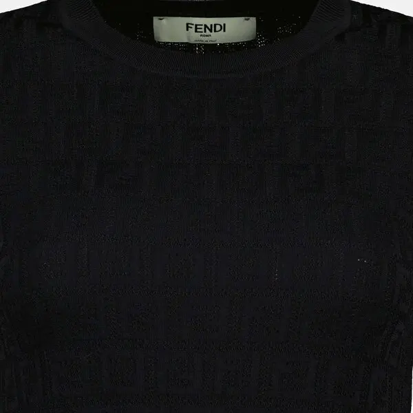 Fendi Ff Jacquard Short Sleeved Jumper - Black