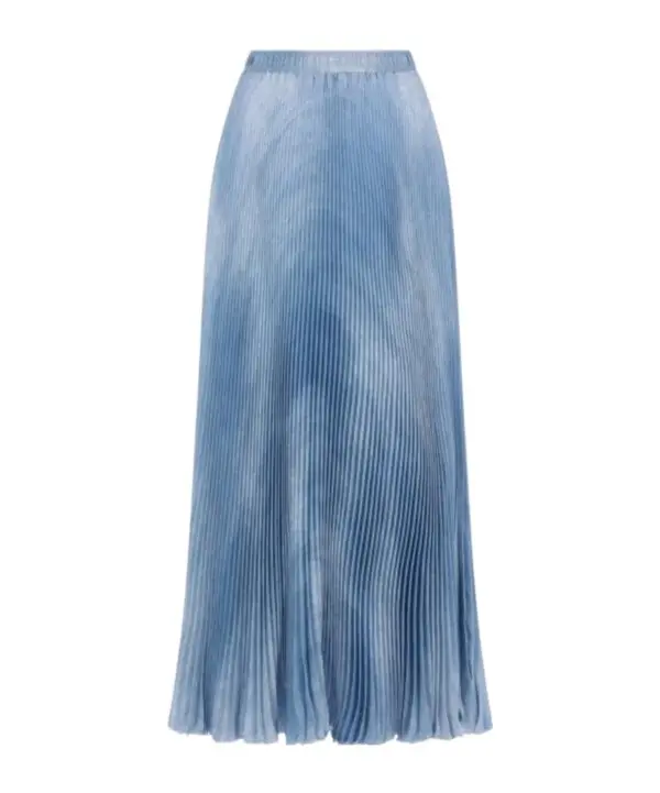 Ermanno Scervino Pleated Maxi Skirt With Denim Print