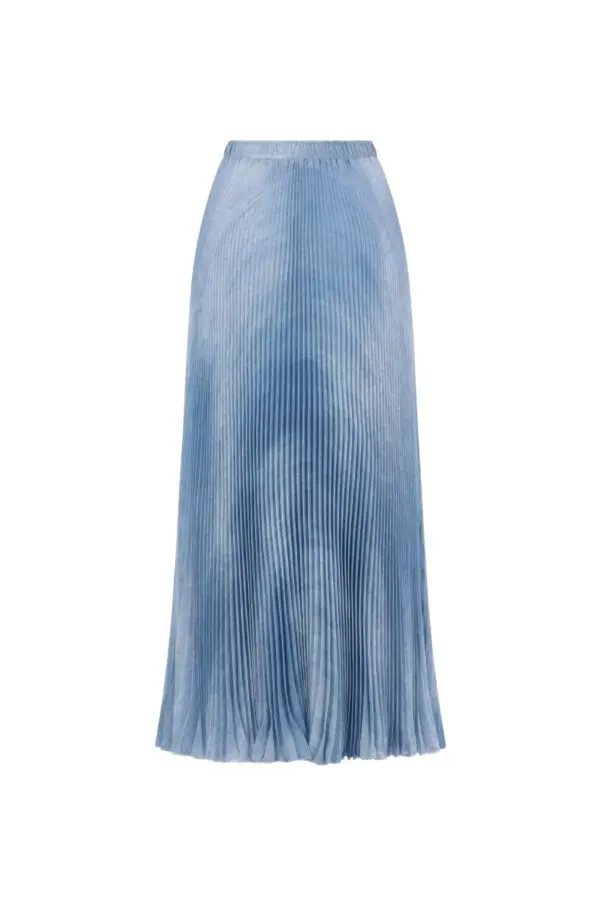 Ermanno Scervino Pleated Maxi Skirt With Denim Print