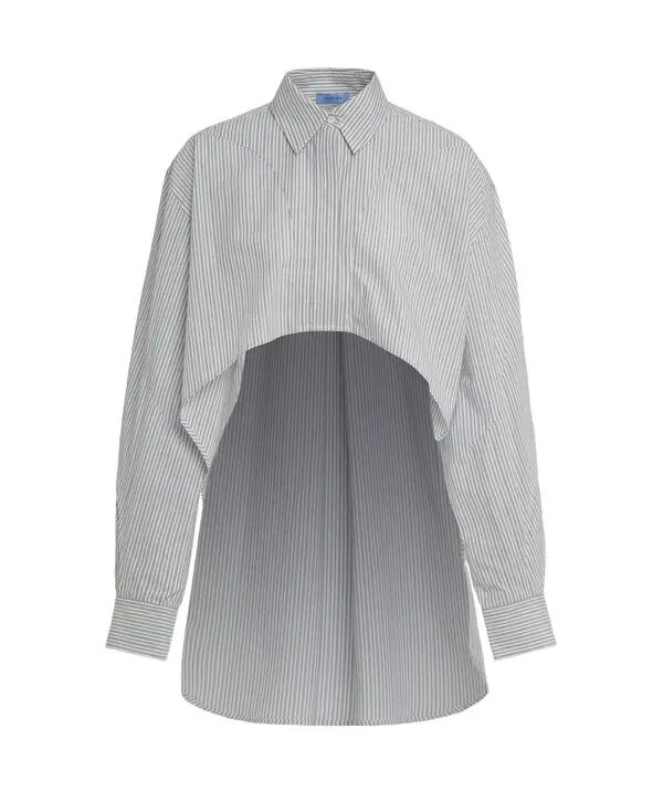 MUGLER Cropped Striped Shirt - Light Grey