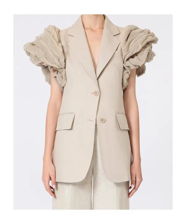 Max Mara Single-breasted Sleeveless Blazer With Ruffle Embellishments