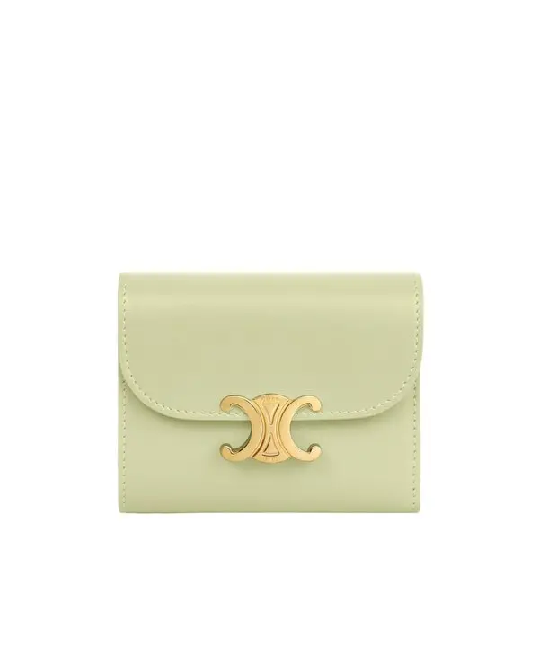 Celine Small Flap Wallet Triomphe In Shiny Calfskin - Soft Lime