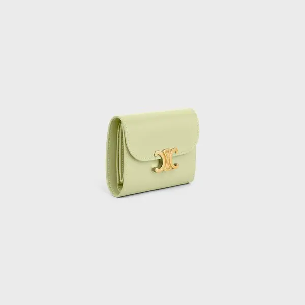 Celine Small Flap Wallet Triomphe In Shiny Calfskin - Soft Lime