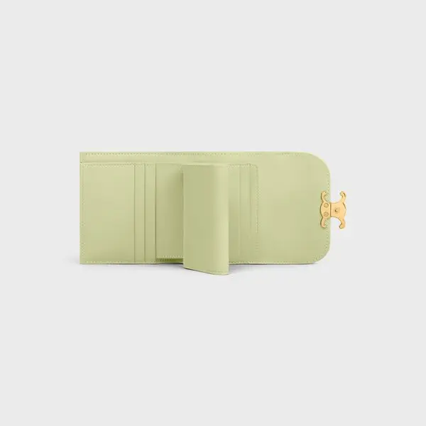 Celine Small Flap Wallet Triomphe In Shiny Calfskin - Soft Lime