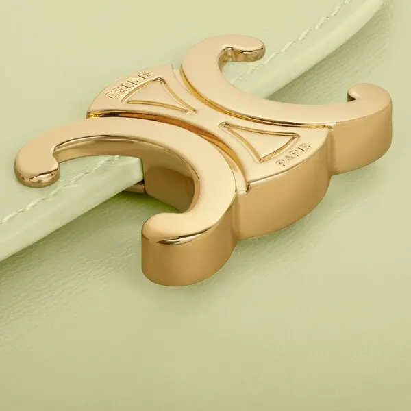 Celine Small Flap Wallet Triomphe In Shiny Calfskin - Soft Lime