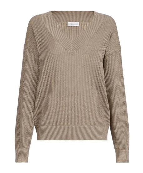 Brunello Cucinelli Ribbed Knit V-neck Sweater - Walnut