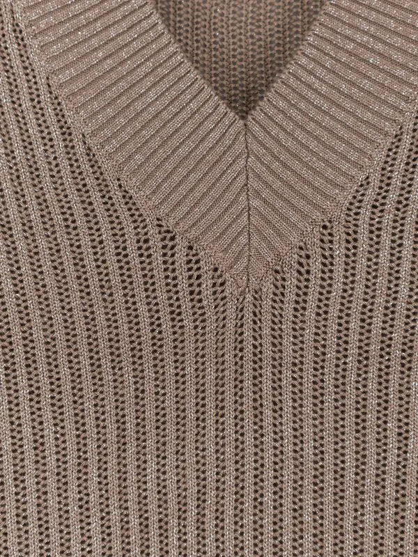 Brunello Cucinelli Ribbed Knit V-neck Sweater - Walnut