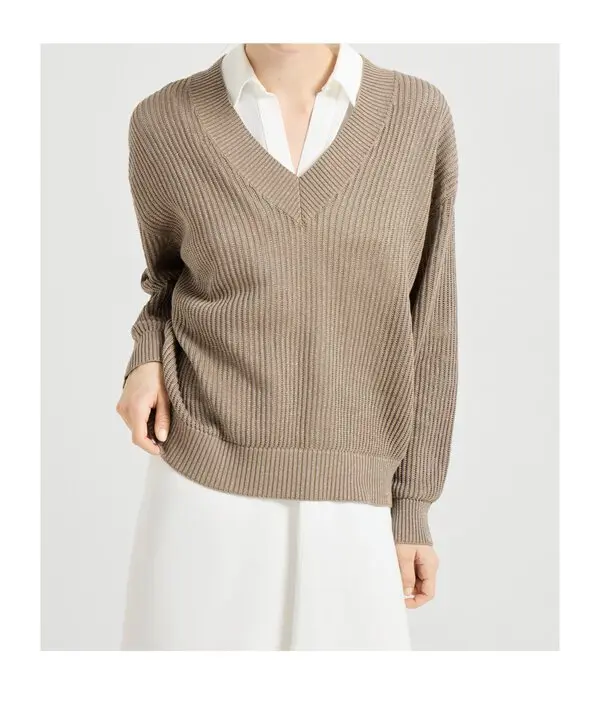 Brunello Cucinelli Ribbed Knit V-neck Sweater - Walnut