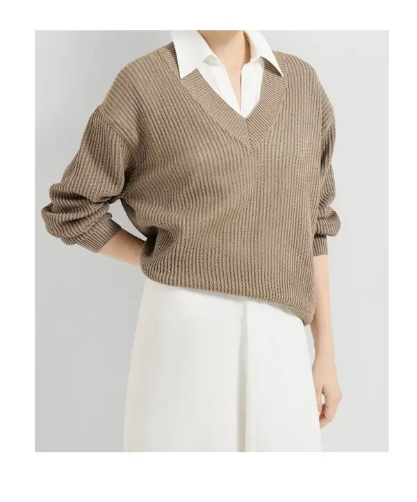 Brunello Cucinelli Ribbed Knit V-neck Sweater - Walnut