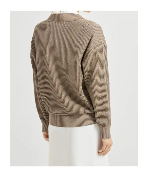 Brunello Cucinelli Ribbed Knit V-neck Sweater - Walnut