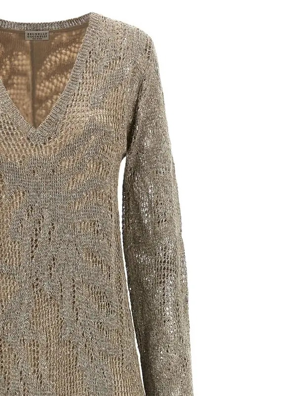Brunello Cucinelli Long Sleeve Sequin-embellishment Knitted Dress
