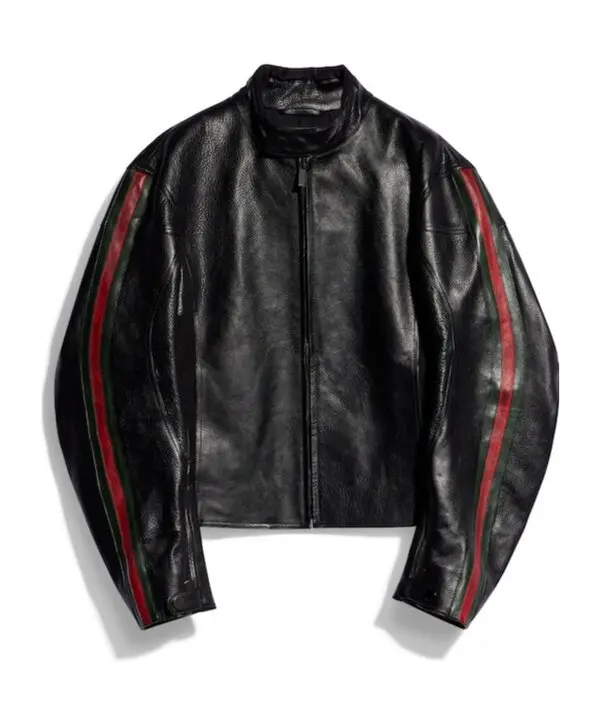 Gucci Striped Detail Motorcycle Leather Jacket