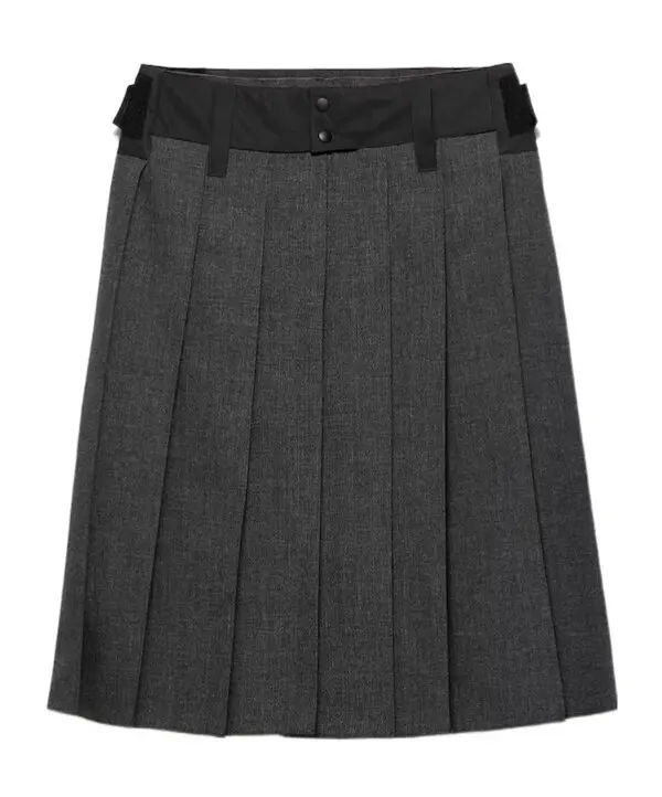 Prada Pleated Hopsack And Technical Fabric Skirt - Slate Ash