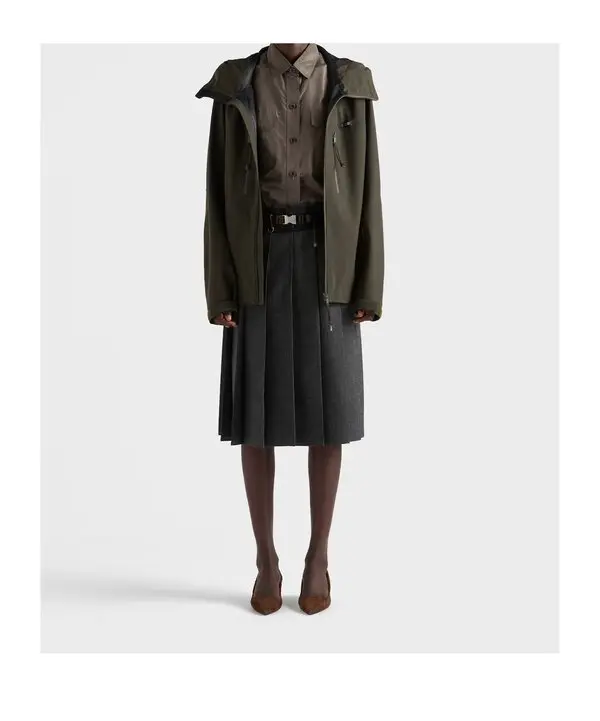 Prada Pleated Hopsack And Technical Fabric Midi Skirt