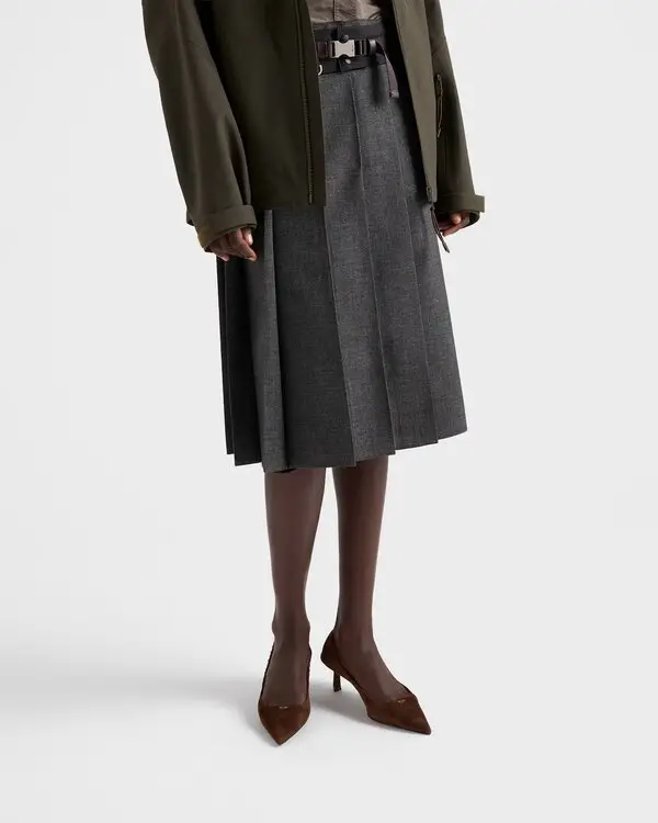 Prada Pleated Hopsack And Technical Fabric Midi Skirt