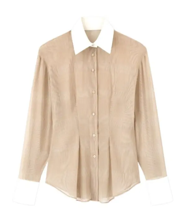 Ermanno Scervino Prince Of Wales Technical Georgette Shirt - Beige And White