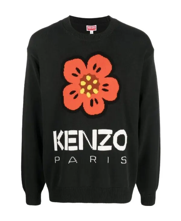 Kenzo Boke Flower Logo Intarsia Crewneck Jumper - Black