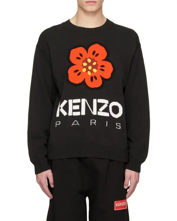 Kenzo Boke Flower Logo Intarsia Crewneck Jumper - Black