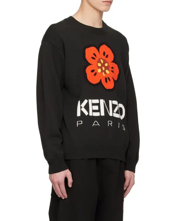 Kenzo Boke Flower Logo Intarsia Crewneck Jumper - Black