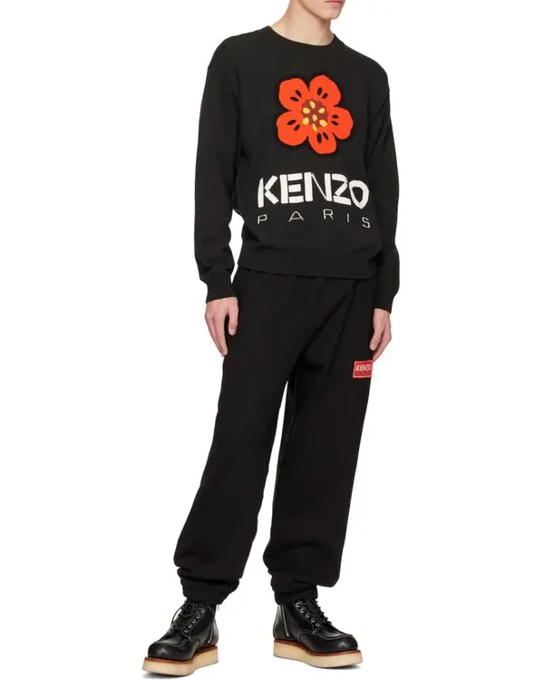 Kenzo Boke Flower Logo Intarsia Crewneck Jumper - Black