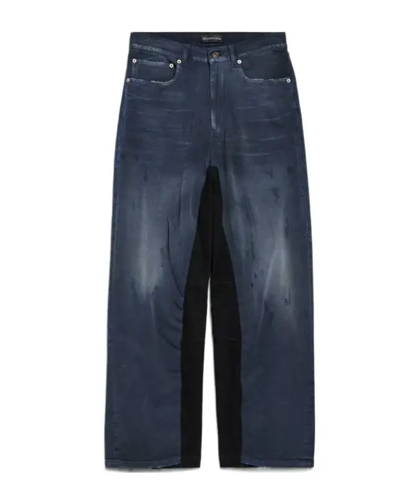 Balenciaga Patched Baggy Jeans - Navy Blue And Dark Blue