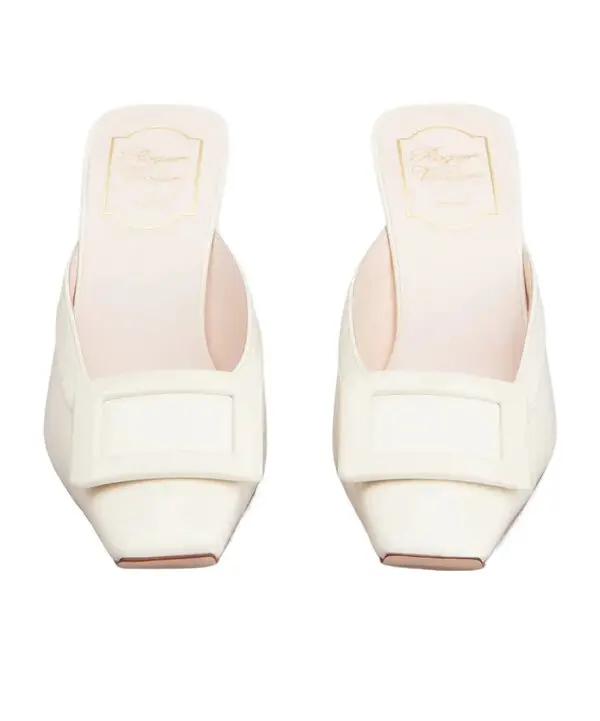 ROGER VIVIER Belle Vivier Wedge Mules In Patent Leather - Off-white
