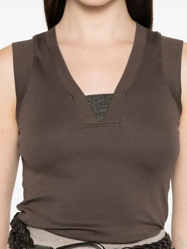 Brunello Cucinelli Embellished V-neck Sleeveless Top