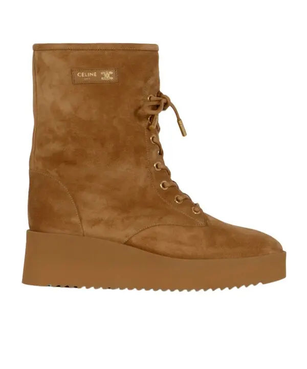 Celine Austin Lace-up Boots In Suede Calfskin And Shearling